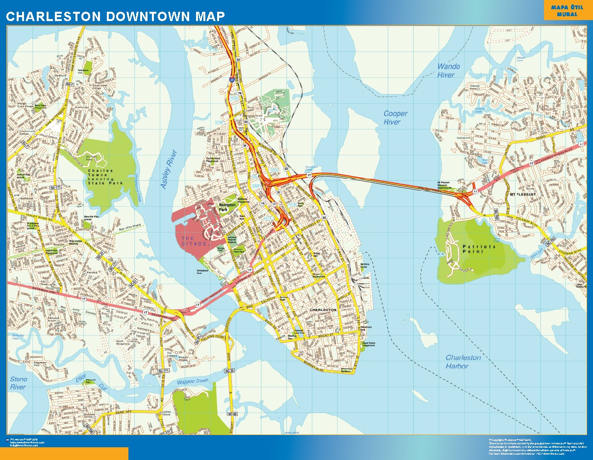 Mapa Charleston downtown gigante | Mapas España y el mundo gigantes