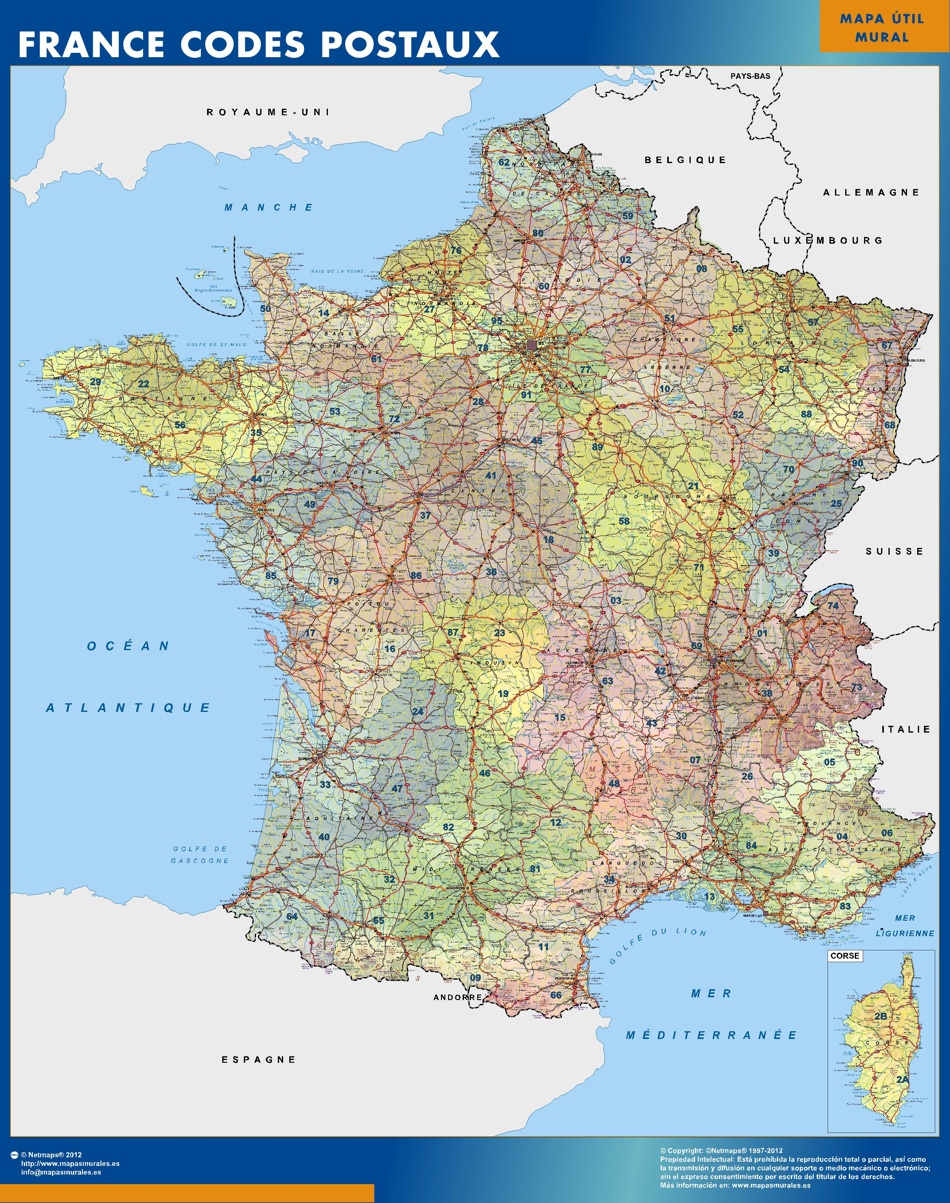 Mapa Francia Codigos Postales gigante | Mapas España y el mundo gigantes